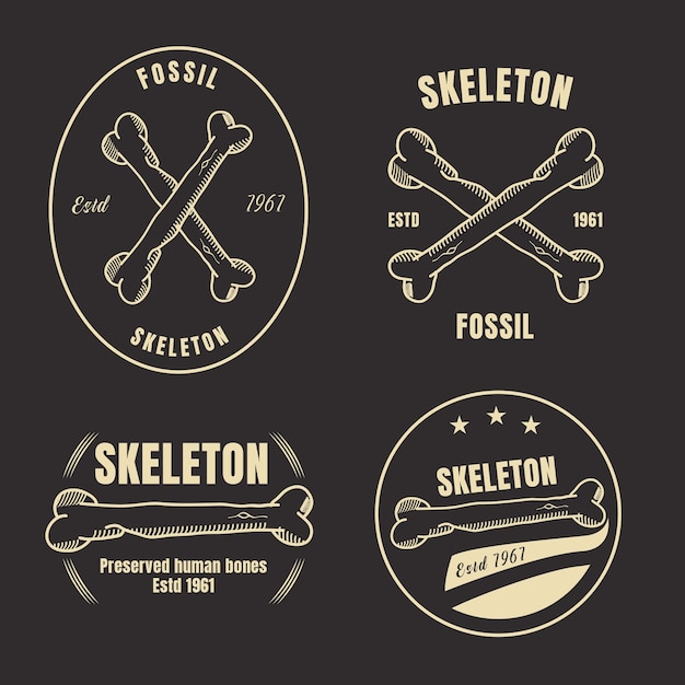 Vintage Fossil Skeleton Badges with Crossed Bone Illustrations | Jiffy ...