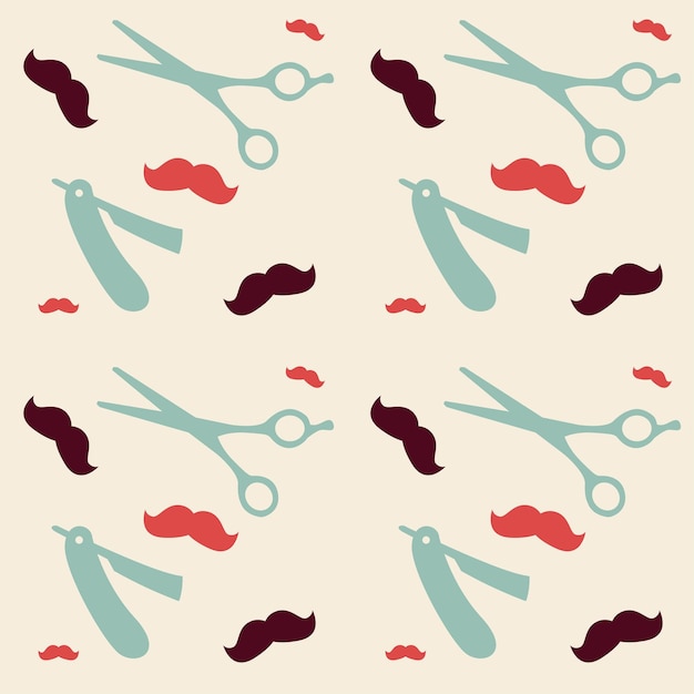 Vintage Barber Shop Pattern with Scissors and Mustaches | Jiffy Designs