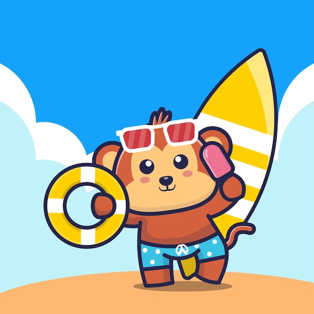 Adorable Monkey Surfer with Vibrant Beach Accessories | Jiffy Designs