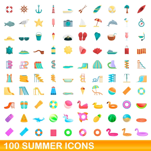 Vibrant Collection of 100 Diverse Summer Icons and Symbols | Jiffy Designs