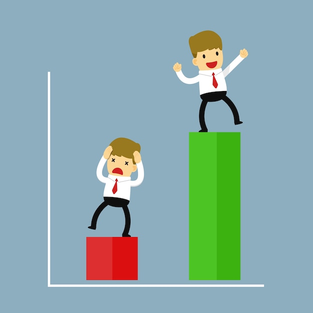 Celebrating Success: Two Businessmen Atop Colorful Columns | Jiffy Designs