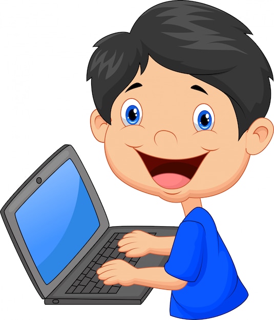 Smiling Boy Using Laptop Computer Cartoon Illustration | Jiffy Designs