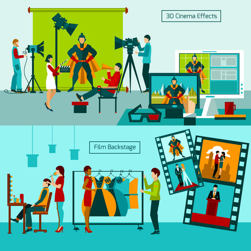 Cinema People Horizontal Banner Set With Film Backstage Elements ...