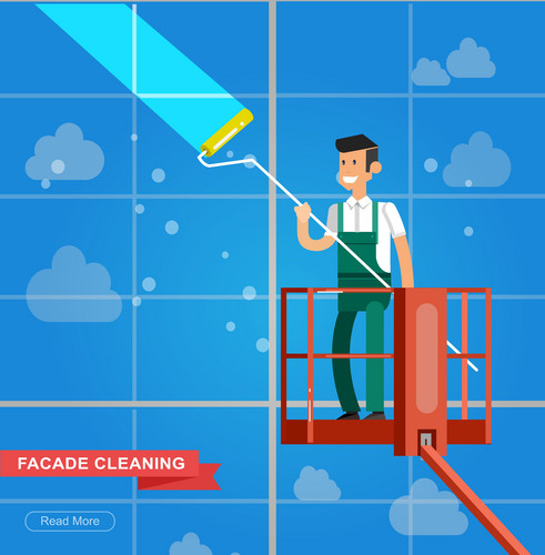 Illustration Of A Window Washer Cleaner Cleaning A Window. Vector ...