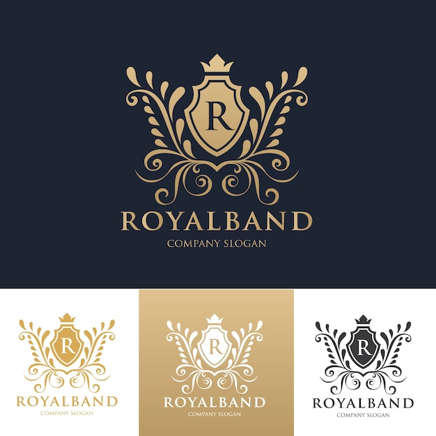 Ornate Golden Royal Crest Logo with Monogram and Flourishes | Jiffy Designs