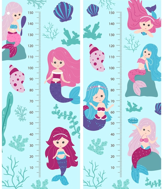 Whimsical Mermaid Growth Chart with Vibrant Underwater Creatures ...
