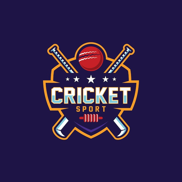 Vibrant Cricket Sport Emblem with Crossed Bats and Ball | Jiffy Designs