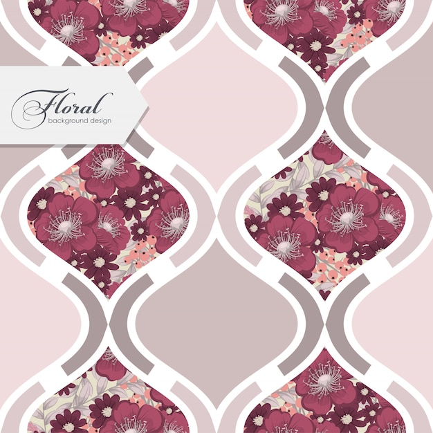 Floral Maroon Blossoms in Trellis Pattern on Beige Background | Jiffy ...
