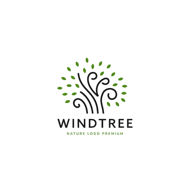 Minimalist Tree Logo with Green Leaves and Swirls | Jiffy Designs