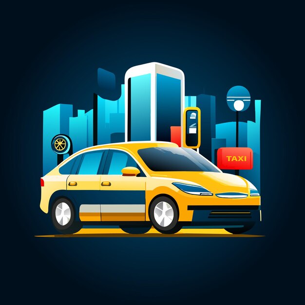 Vibrant Cityscape with Iconic Taxi Cab Illustration | Jiffy Designs