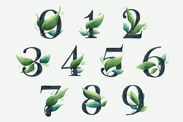 Lush Nature-Inspired Numerals with Flowing Leaf Accents | Jiffy Designs