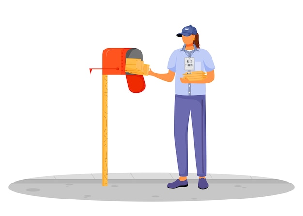 Friendly postal worker delivering mail to a colorful mailbox | Jiffy ...