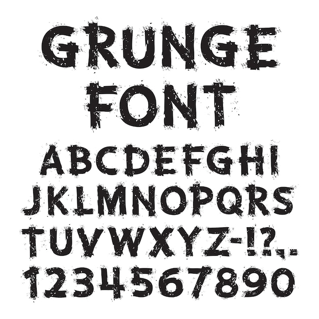 Gritty, Handwritten Grunge Alphabet with Textured Letters and Numbers ...