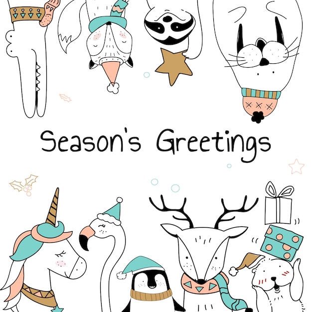 Whimsical Season's Greetings Illustration with Festive Characters ...