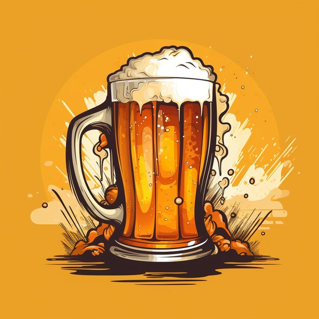 Frothy Amber Delight: A Refreshing Beer Illustration | Jiffy Designs