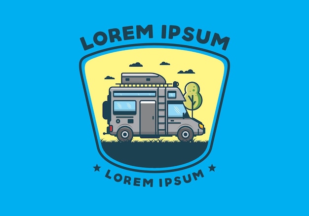 Charming Camper Van Emblem with Scenic Backdrop | Jiffy Designs