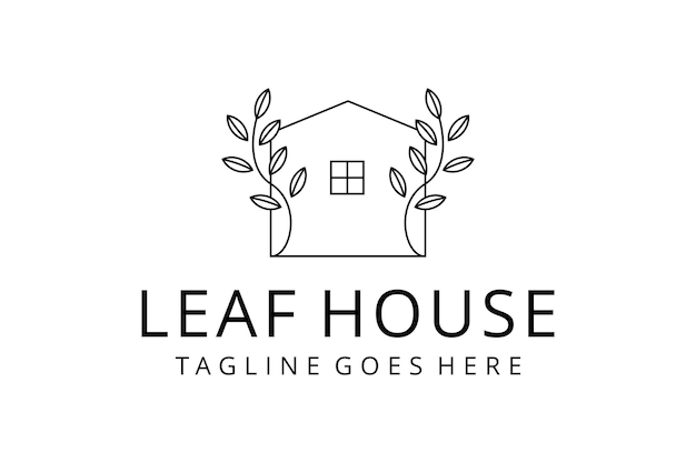 Minimalist Leaf-Adorned Home Logo with Tagline Placeholder | Jiffy Designs