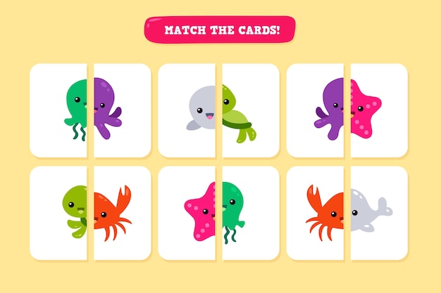 Adorable Underwater Creature Match Card Game | Jiffy Designs