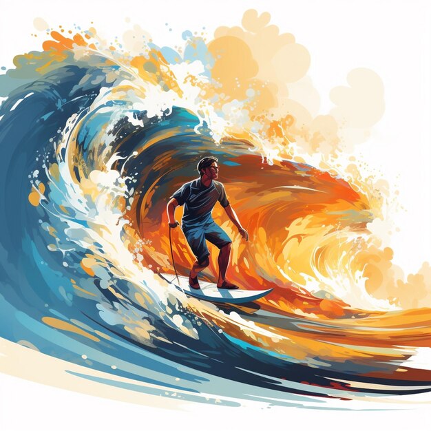 Surfer Riding a Colossal Wave in Vibrant Splashes | Jiffy Designs