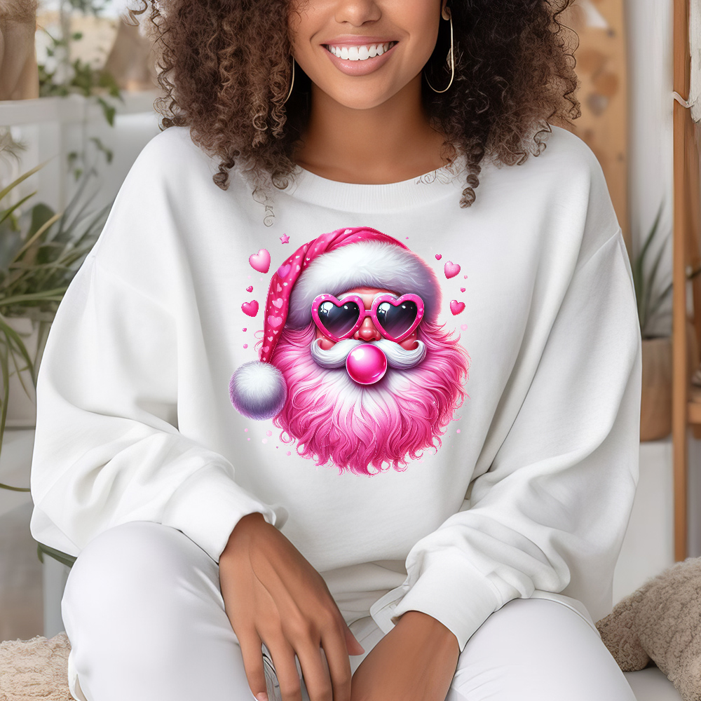 Pink Santa with Heart-Shaped Sunglasses and Fluffy Beard in Whimsical ...