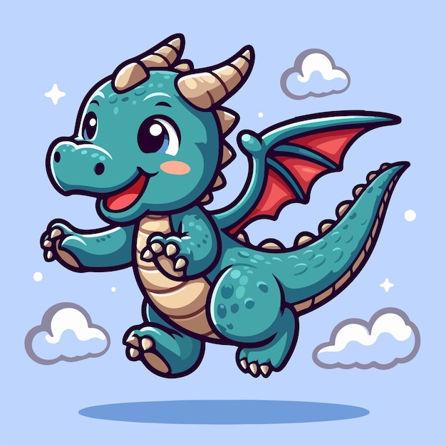 Adorable Cartoon Dragon Soaring Through Whimsical Clouds | Jiffy Designs