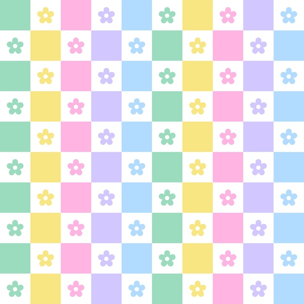 Vibrant Floral Checkered Pattern Pastel Color Palette Illustration ...