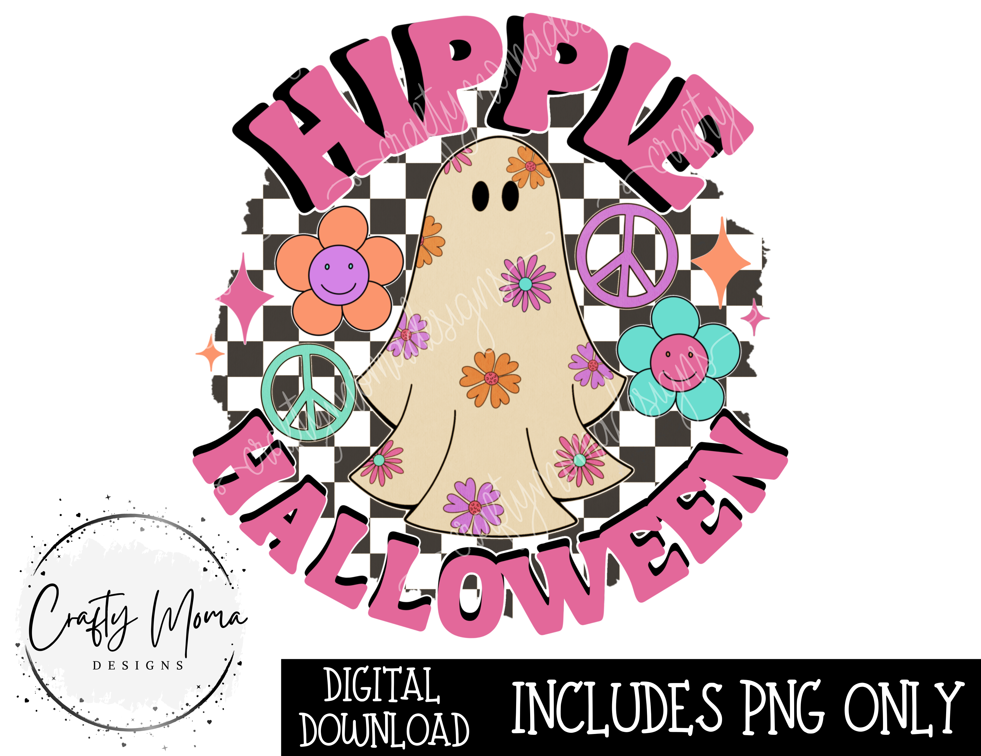 'Hippie Halloween' Groovy Ghost with Retro Floral Patterns | Jiffy Designs