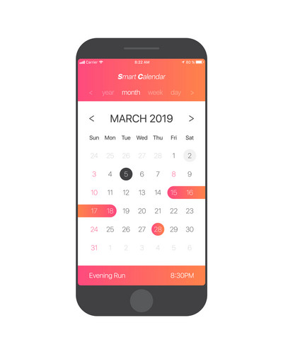 Smart Calendar App Concept March 2019 Page With To Do List And Tasks Ui Ux Design Mockup Vector ...