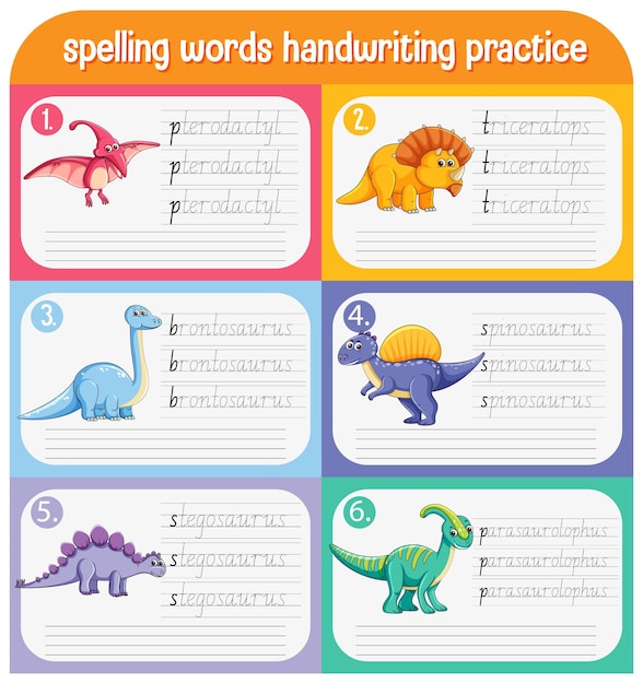 Colorful Dinosaur-Themed Spelling Words Handwriting Practice | Jiffy ...