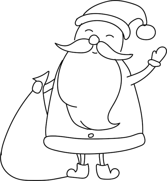 Jolly Santa Claus Waving in Whimsical Outline Illustration | Jiffy Designs