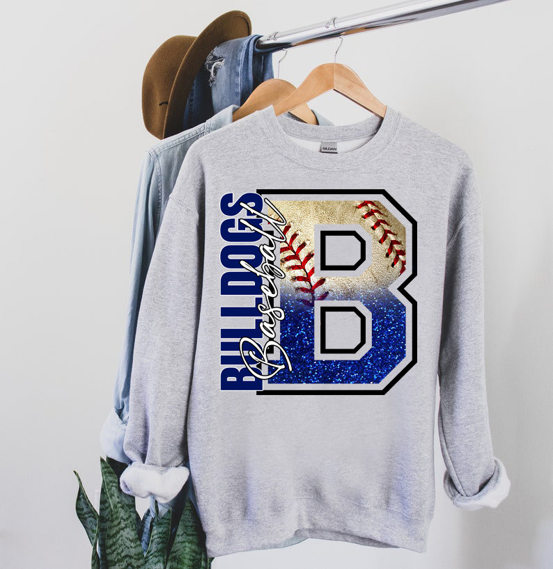 'Bulldogs Baseball' Bold Letter B with Glitter and Baseball Stitching ...