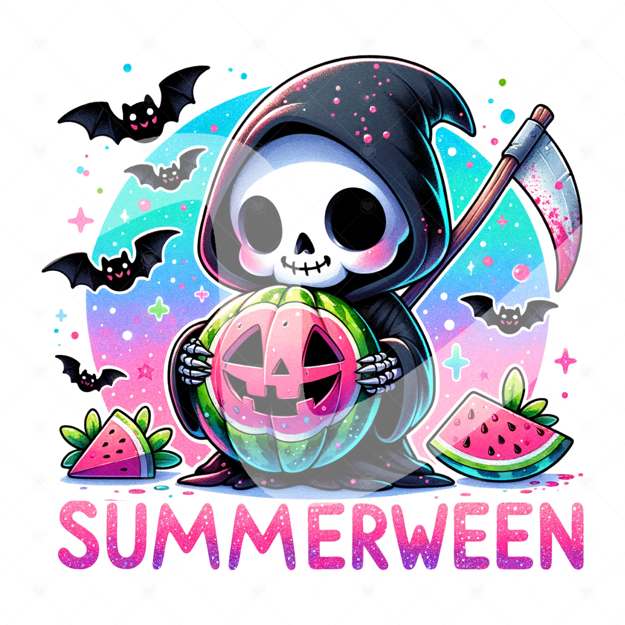 'Summerween' Cute Skeleton Reaper with Colorful Halloween and Summer ...