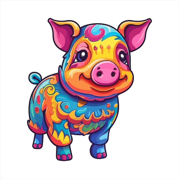 Vibrant and Whimsical Pig Illustration Bursting with Color | Jiffy Designs