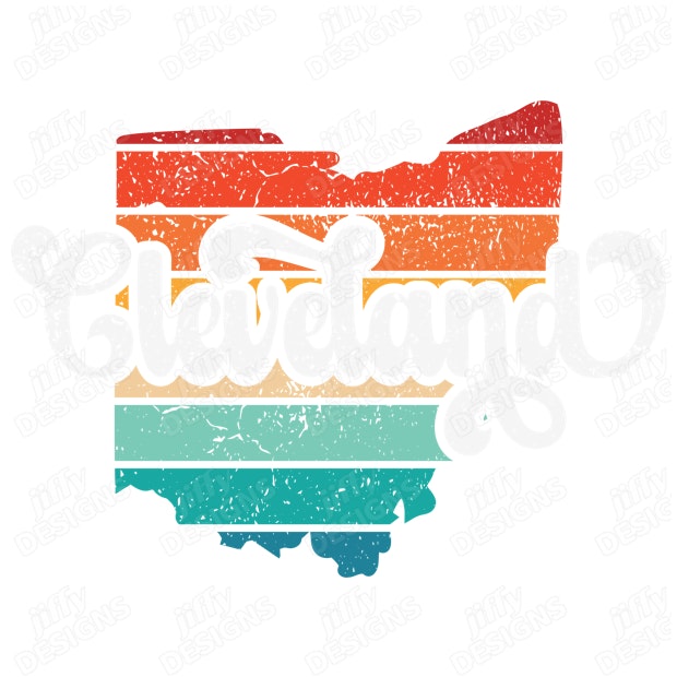 'Cleveland' Retro Striped Ohio Silhouette with Distressed Lettering ...