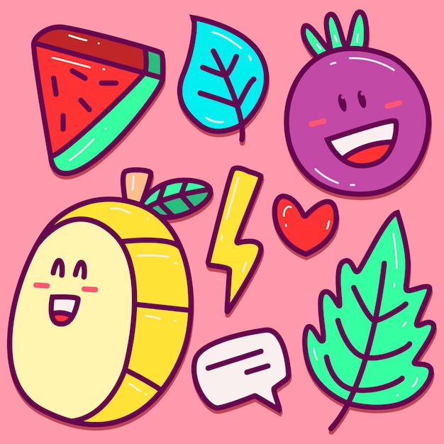 Vibrant Illustrated Collection of Playful Fruit and Nature Elements ...