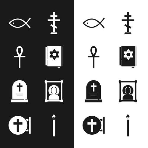 Set Jewish Torah Book Cross Ankh Christian Fish Cross Tombstone With ...