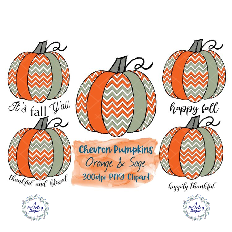 'It's Fall Y'all' Chevron Pumpkins with Autumn-Inspired Phrases and ...