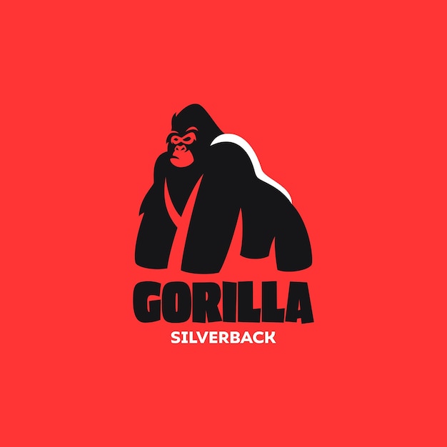 Powerful Silverback Gorilla Silhouette on Vibrant Red | Jiffy Designs