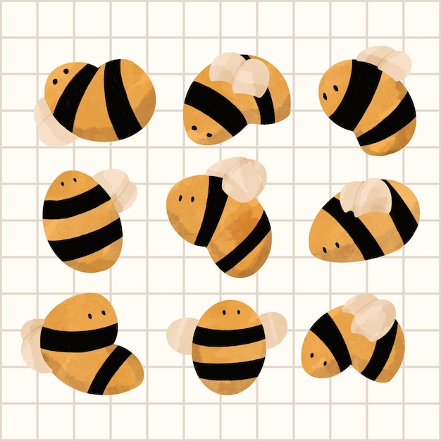 Playful Buzzing Bees: A Whimsical Geometric Illustration | Jiffy Designs