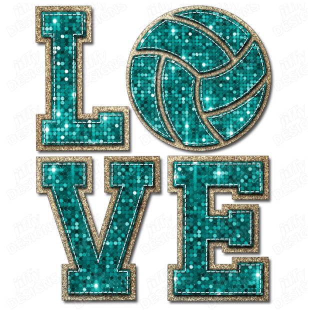 'LOVE' Volleyball Mosaic Sparkles in Teal and Gold | Jiffy Designs