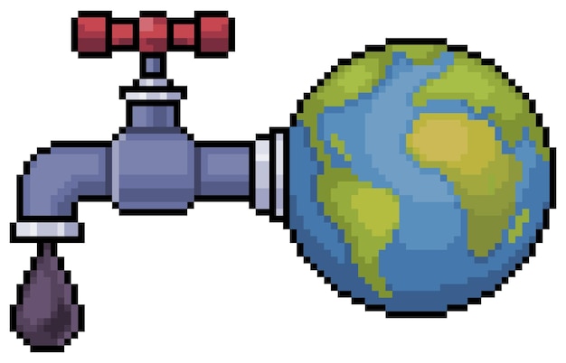 Pixel Art Faucet Watering the World Globe | Jiffy Designs