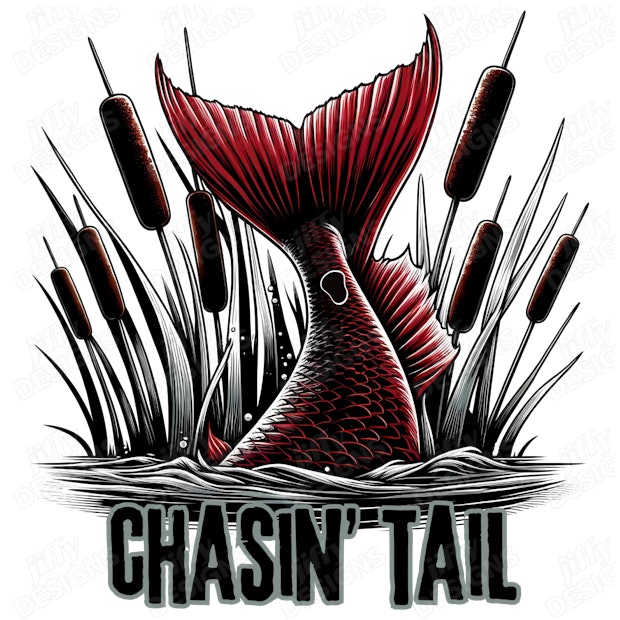 'Chasin' Tail' Fish Tail Emerging from Cattails in Striking Red and ...