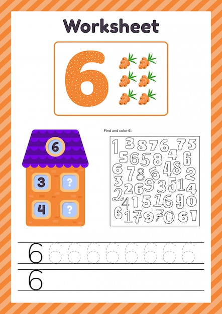 Vibrant Number 6 Worksheet with Carrots and Counting | Jiffy Designs