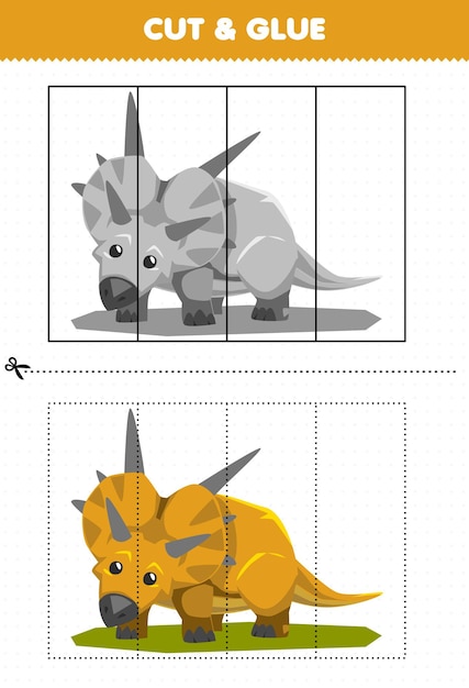 Adorable Triceratops Dinosaurs in Cut and Glue Activity | Jiffy Designs