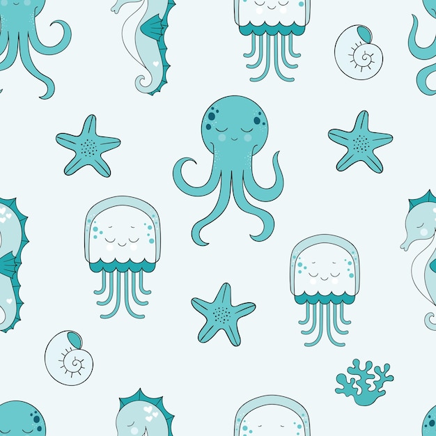 Charming Underwater Creatures in Whimsical Aquatic Pattern | Jiffy Designs