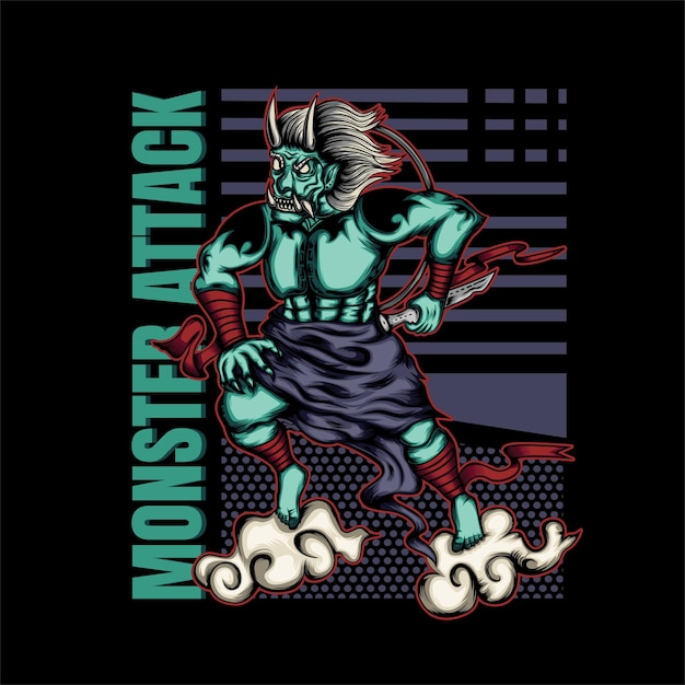 Fierce Oni Warrior Wielding Sword in Dramatic Pose | Jiffy Designs