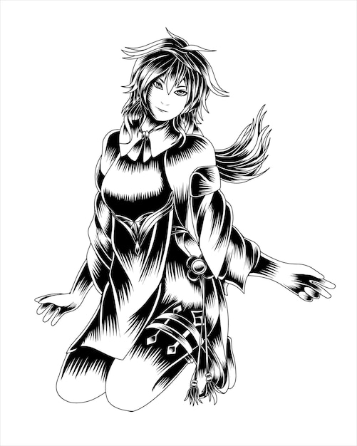 Fierce and Flowing Anime-Inspired Warrior Woman in Dramatic Pose ...