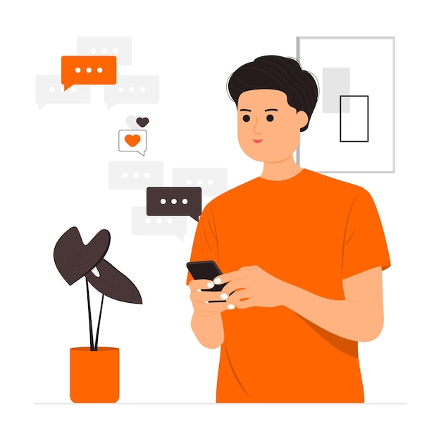 Young Man Texting with Social Media Symbols | Jiffy Designs