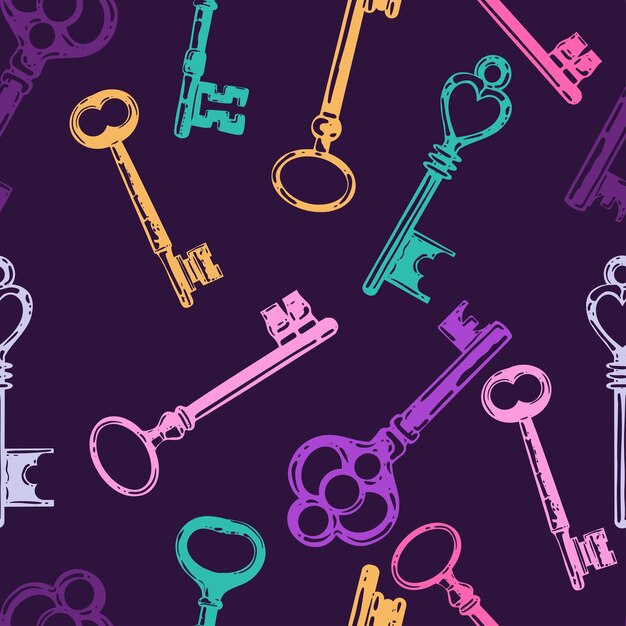 Vibrant Vintage Keys Floating on Striking Purple Background | Jiffy Designs