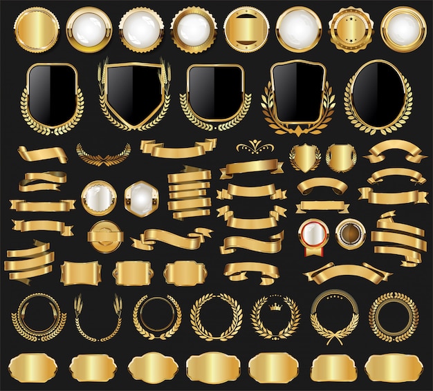 Exquisite Collection of Golden Badges, Emblems, and Decorative Elements ...